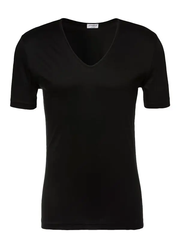 Zimmerli Sea Island V-neck Cotton T-shirt - Black Pattern