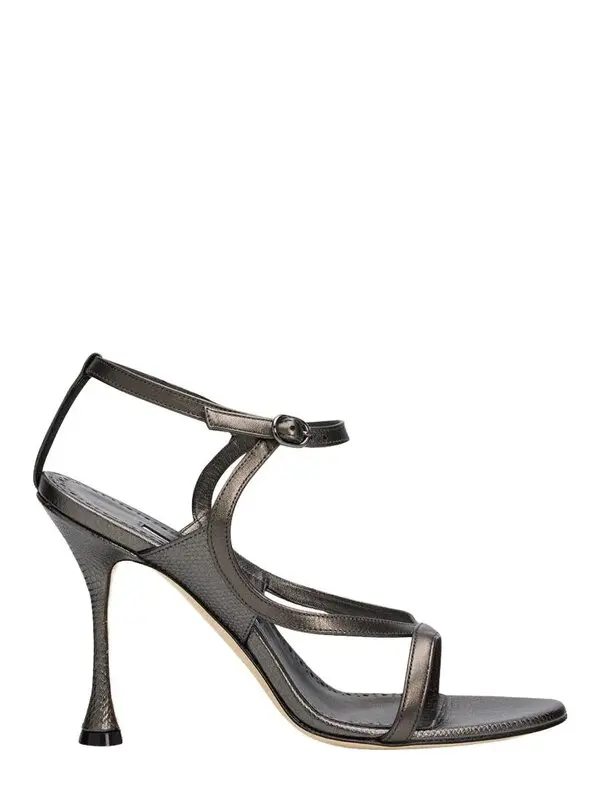 Manolo Blahnik 105mm Tibula Metallic Leather Ankle-strap Sandals - Graphite