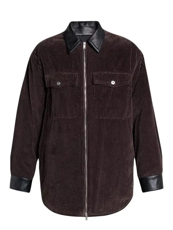 Bottega Veneta Cotton Corduroy Leather-trim Shirt Jacket - Brown