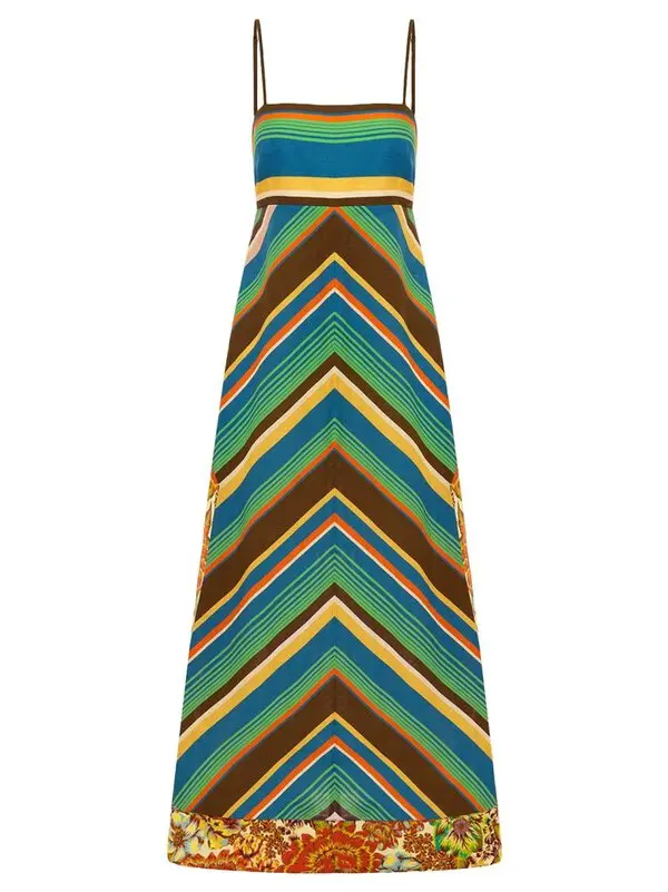 ALEMAIS Charlie Chevron-print Linen Midi Dress - Multi