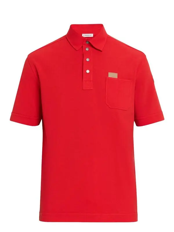 Moncler Leather Logo Tag Cotton Pique Polo Shirt - Red