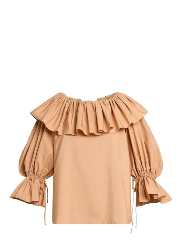 Chloé Ruffle Balloon-sleeve Cotton Top - Reef Shell