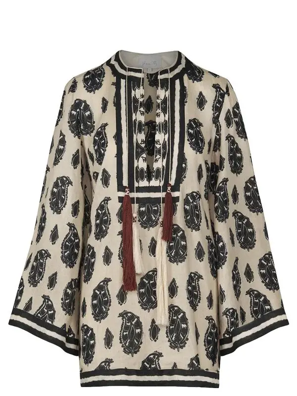 Johanna Ortiz Caretaker Of The Jungle Linen Mini Tunic Dress - Ecru/black