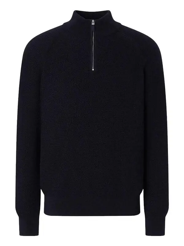 Zegna Cashmere Texture-knit Quarter-zip Sweater - Navy