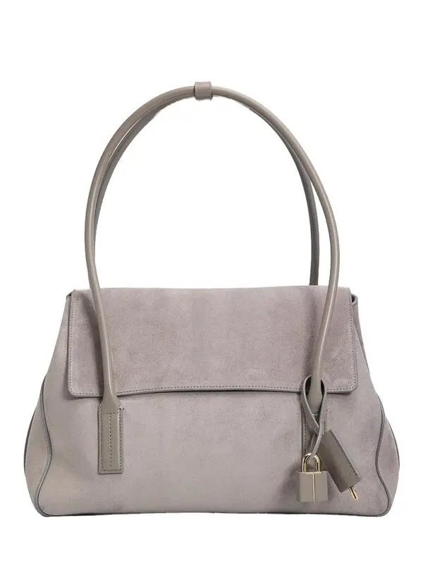 TOM FORD Eclipse Medium Suede & Leather Shoulder Bag - Cloudburst