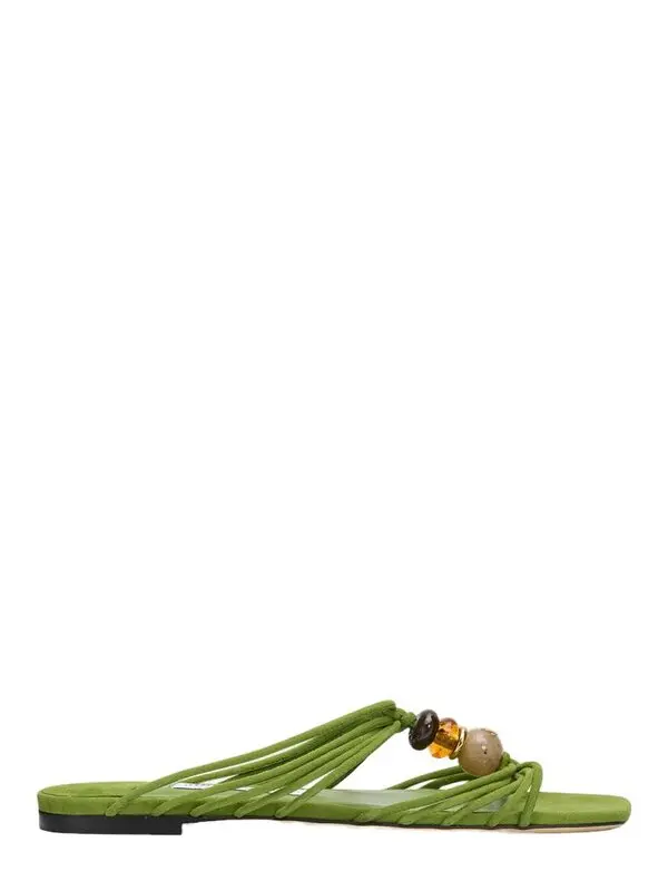 JIMMY CHOO Lova Suede Flat Slide Sandals - Clover
