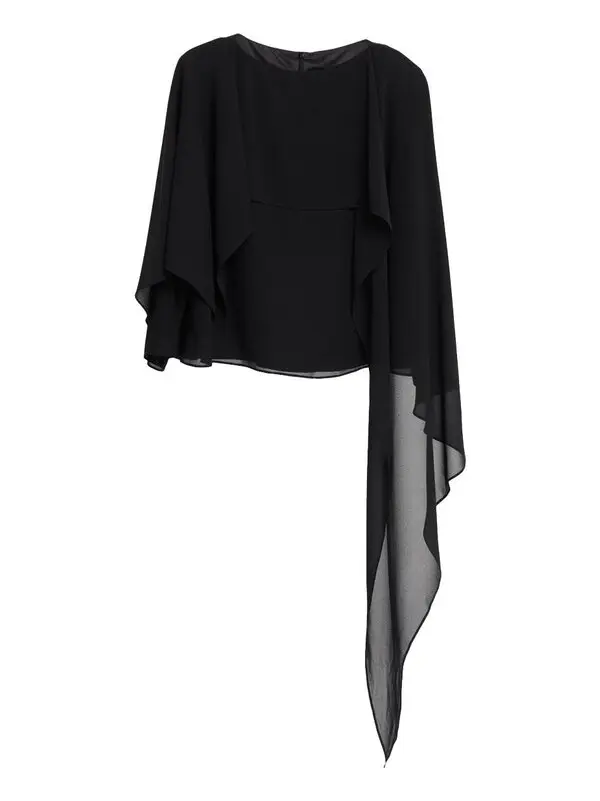 MAISON MARGIELA Asymmetric Draped Chiffon Top - Black