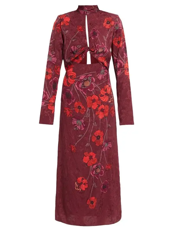 Johanna Ortiz In The Woods Printed Jacquard Ankle Dress - Wine