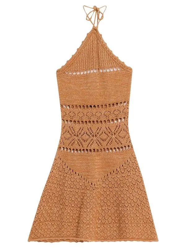 Retrofete Florentina Crochet Halter Dress - Metallic Rust