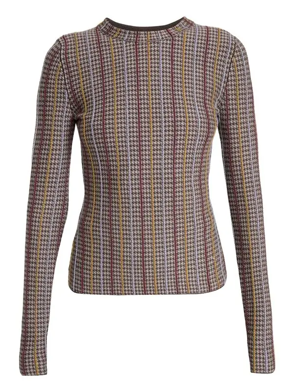 Gabriela Hearst Pons Cashmere-silk Striped Houndstooth Crewneck Sweater - Camel Multi