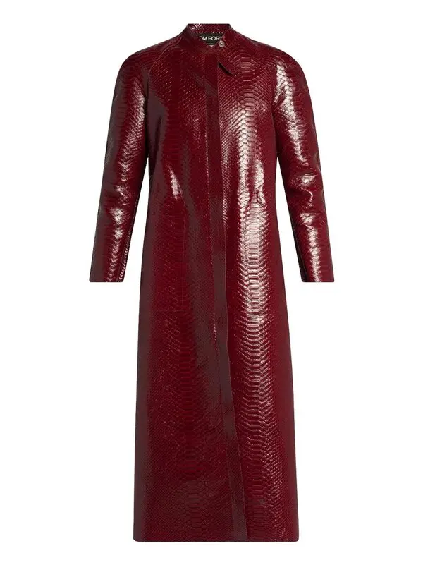 TOM FORD Snake-embossed Leather Long Coat - Ruby Red