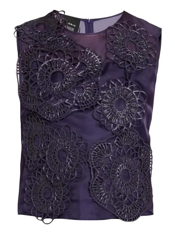 Akris Anemone Embroidered Silk Organza Sleeveless Blouse - Viola