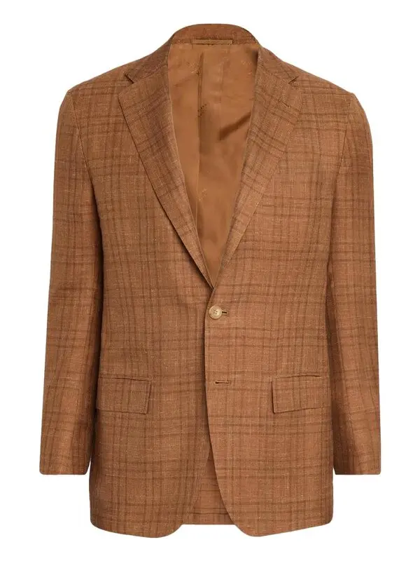 Kiton Cashmere Linen Plaid Sport Coat - Rust