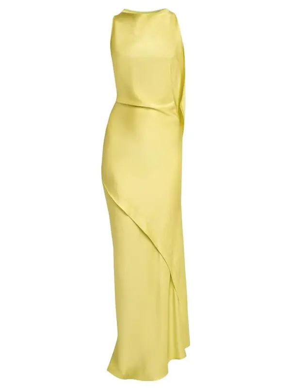 Victoria Beckham Sleeveless Draped Satin Gown - Chartreuse