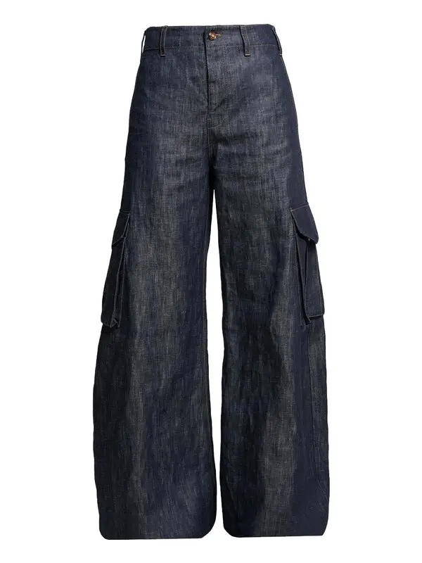 Gabriela Hearst Eos Cotton-linen Sculptural Flared Cargo Pants - Denim