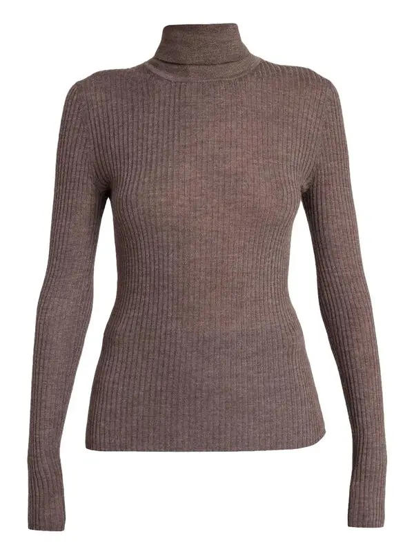 Gabriela Hearst Peppe Turtleneck Cashmere Rib Top - Walnut