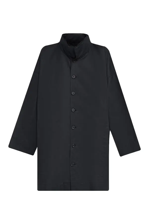 Eskandar Smaller Front Larger Back High Neck Raincoat With Button Away Hood Long Plus Length - Black