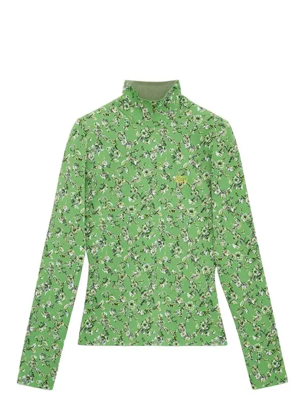 Loewe Mock Turtleneck Floral Top - Green/multi