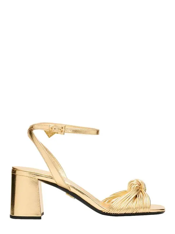 Prada 65mm Knotted Metallic Leather Sandals - Silver