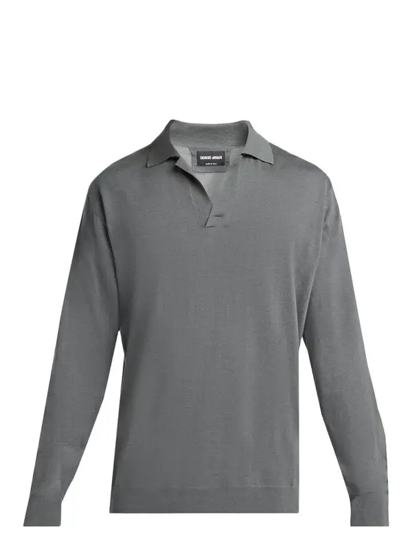 Giorgio Armani Silk And Cotton Johnny Collar Polo Sweater - Silver