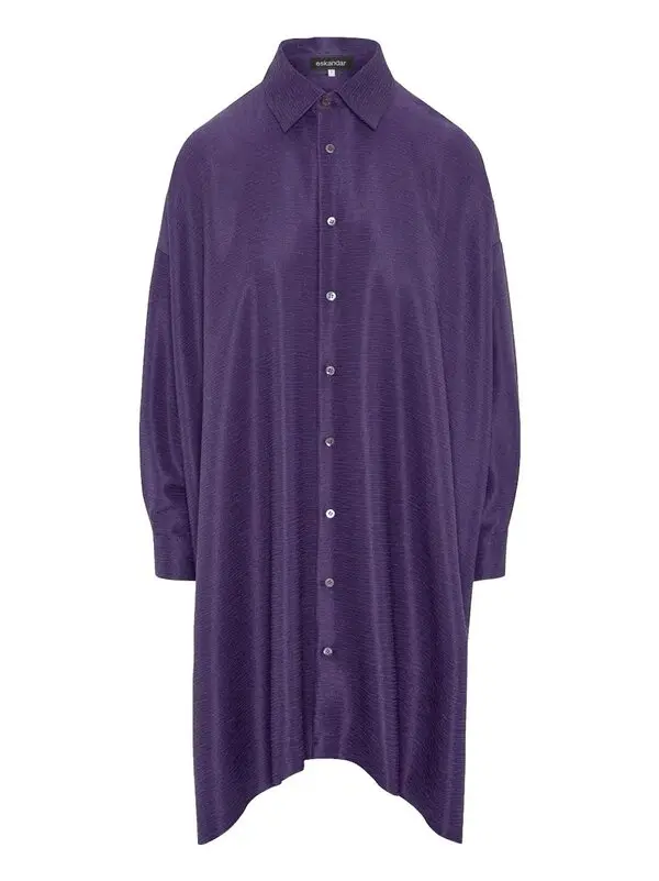Eskandar Wide A-line Shirt With Collar Very Long Length With Slits - Tincture
