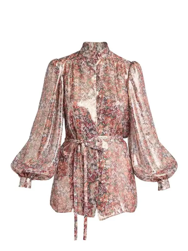 Valentino Garavani Metallic Floral Balloon-sleeve Button-down Shirt - Multi