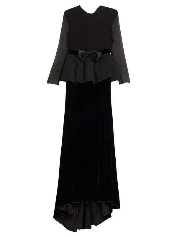 Valentino Garavani Sablé Velvet Peplum Backless Gown - Black
