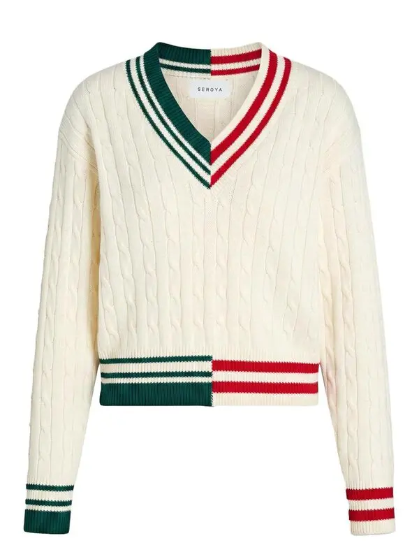 SEROYA Iona Colorblock Cable-knit Sweater - Eggshell V