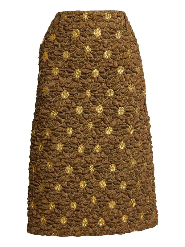 Dries Van Noten Floral Jacquard Linen-blend Midi Skirt - Brown