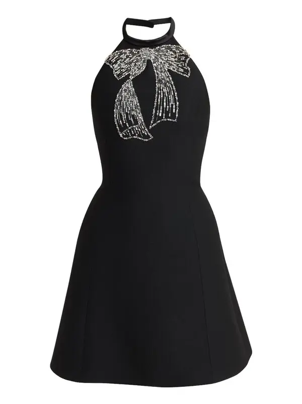 Valentino Garavani Beaded Bow Halter Minidress - Black/silver