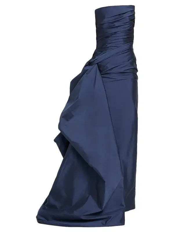 MARMAR HALIM Strapless Draped Taffeta Column Gown - Navy