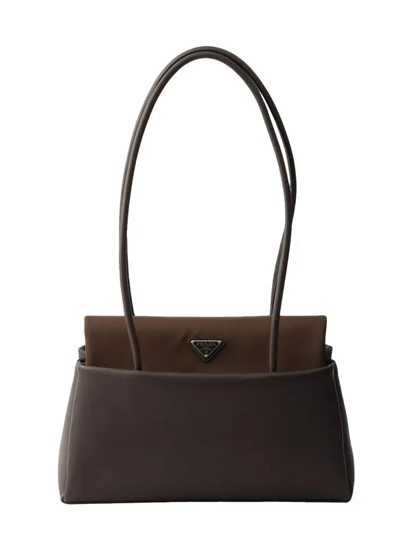 Prada Leather & Re-nylon Flap Shoulder Bag - Caffe