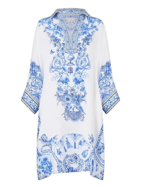Camilla Wide Body Collared Kaftan Coverup - Ceramic Panoramic