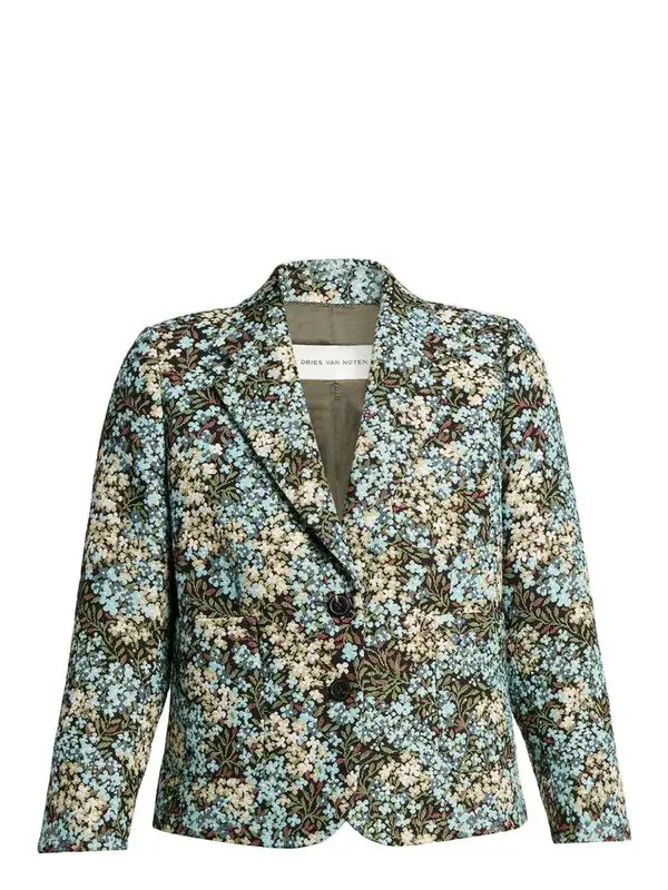Dries Van Noten Floral Jacquard Single-breasted Shrunken Jacket - Sky