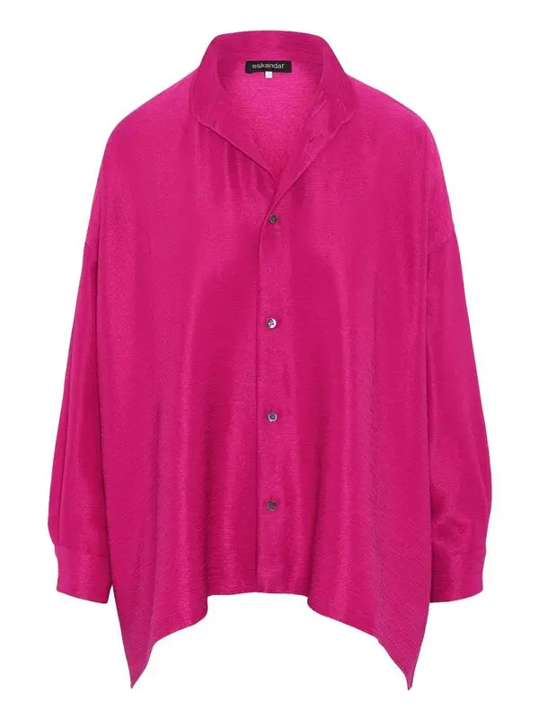 Eskandar Midweight Silk Plisse Wide A-line Shirt - Fuchsia