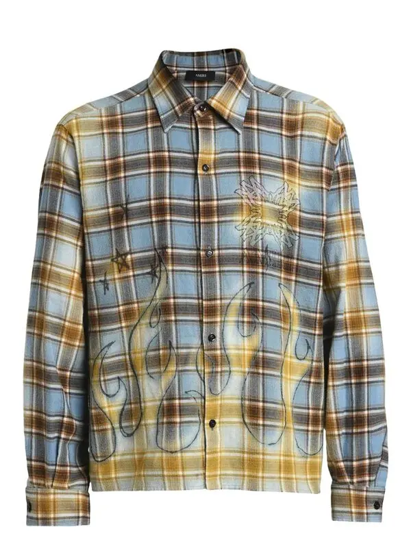 Amiri Cotton Plaid Ma Quad Flames Button-down Shirt - Blue