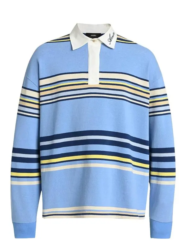 Amiri Cotton Multi-stripe Long-sleeve Polo Shirt - Blue