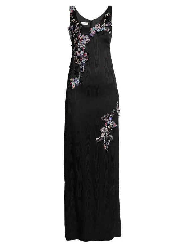Dries Van Noten Sleeveless Embroidered Faille Column Gown - Black