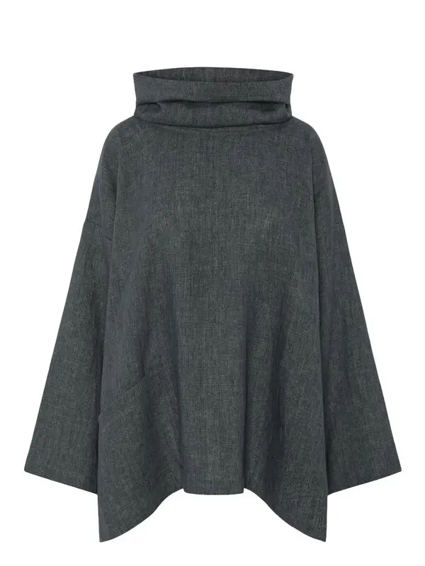 Eskandar Heavyweight Delave Linen Angle-to-front Monks Top Long Length - Petrol