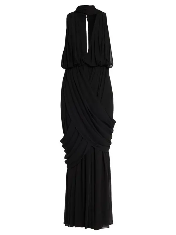 ET OCHS Arabella Plunging Draped Column Gown - Black