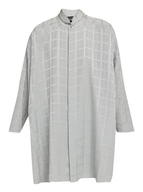 Eskandar Wide Longer Back Double Stand Collar Shirt Very Long With Slits - Silver