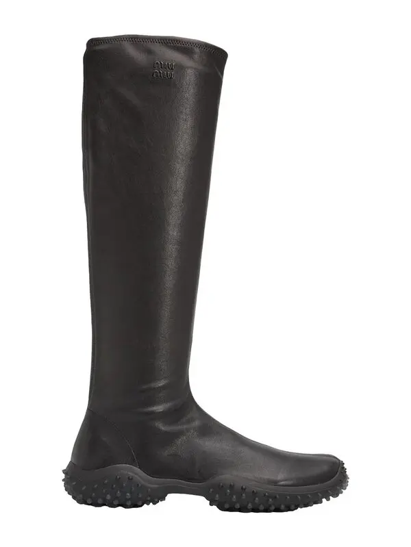 Miu Miu 40mm Bubble Leather Knee-high Boots - Nero