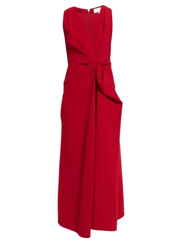 Michael Kors Pleated Wool-blend Gathered Midi Dress - Ruby