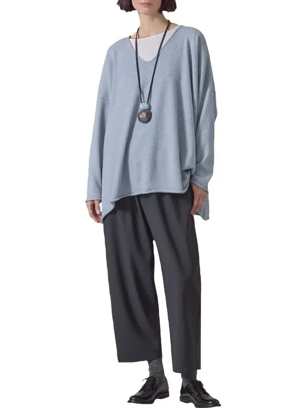 Eskandar A-line V-neck Sweater Long Length - Bluewater