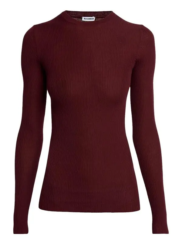 JIL SANDER Ribbed Wool Crewneck Sweater - Cherry