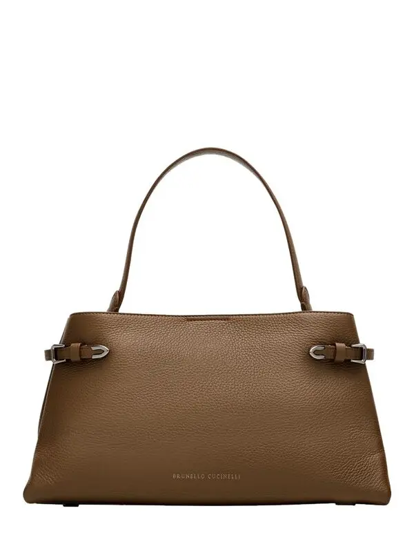 Brunello Cucinelli Essence Grain Leather Top-handle Bag - Fango