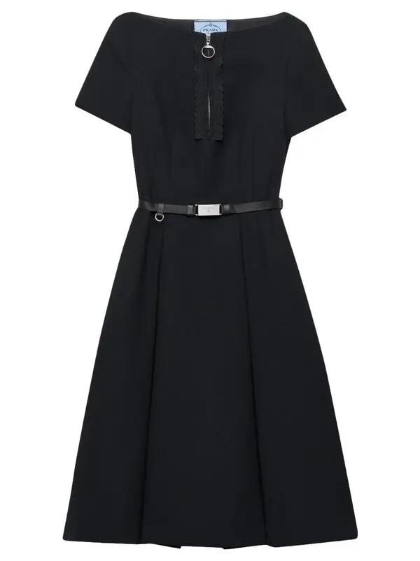 Prada Abiti Wool A-line Midi Dress - Nero