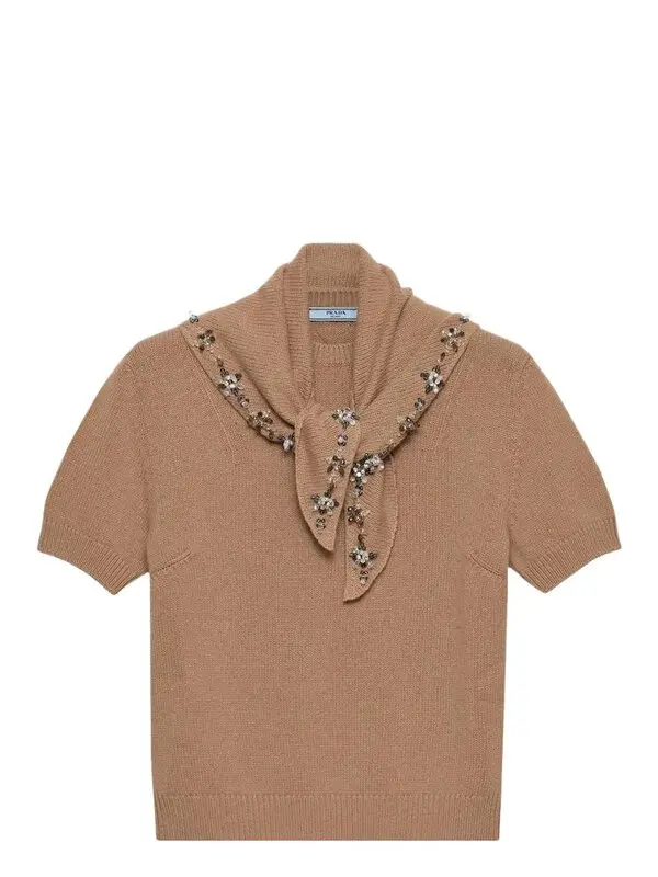 Prada Embellished Cashmere Sweater - Camel
