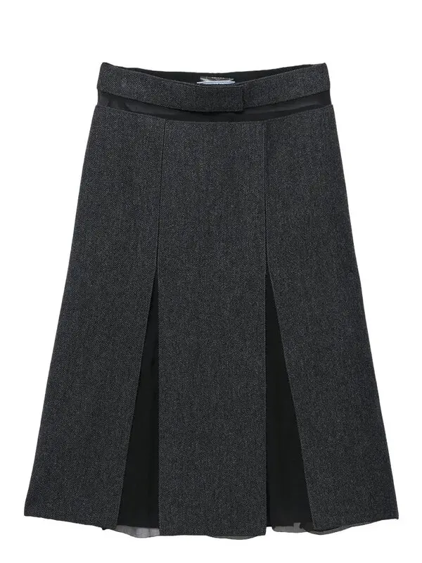 Prada Pleated Wool-silk Midi Skirt - Gray