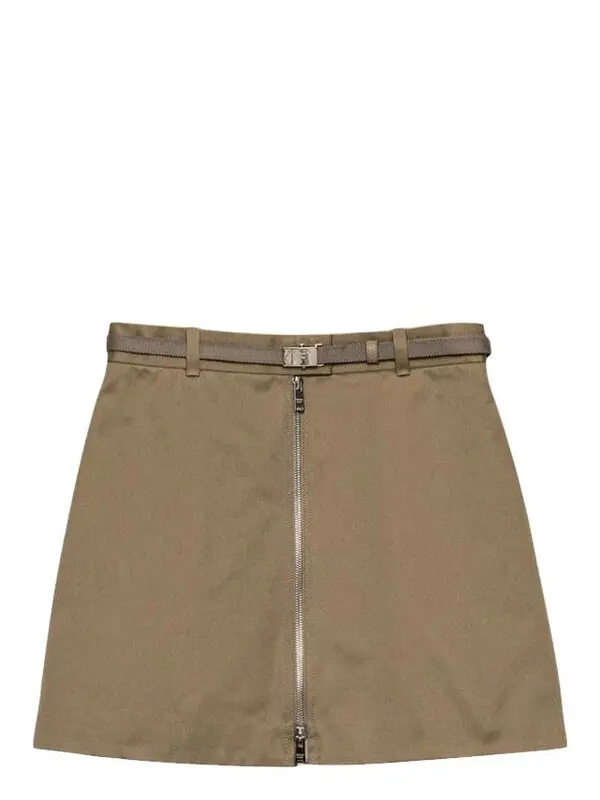 Prada Belted Cotton-blend Mini Skirt - Gray